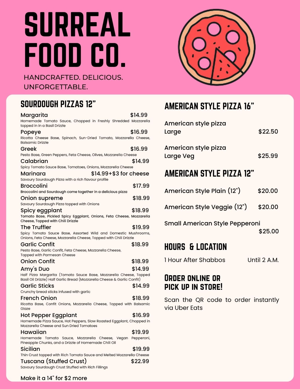 Surreal Pizza Menu